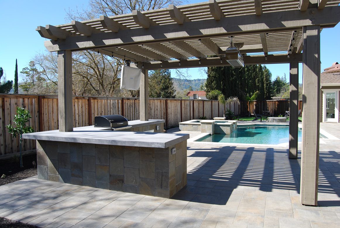 Pool Arbor and Outdoor Kitchen BBQ in Danville by Hawkins Pools